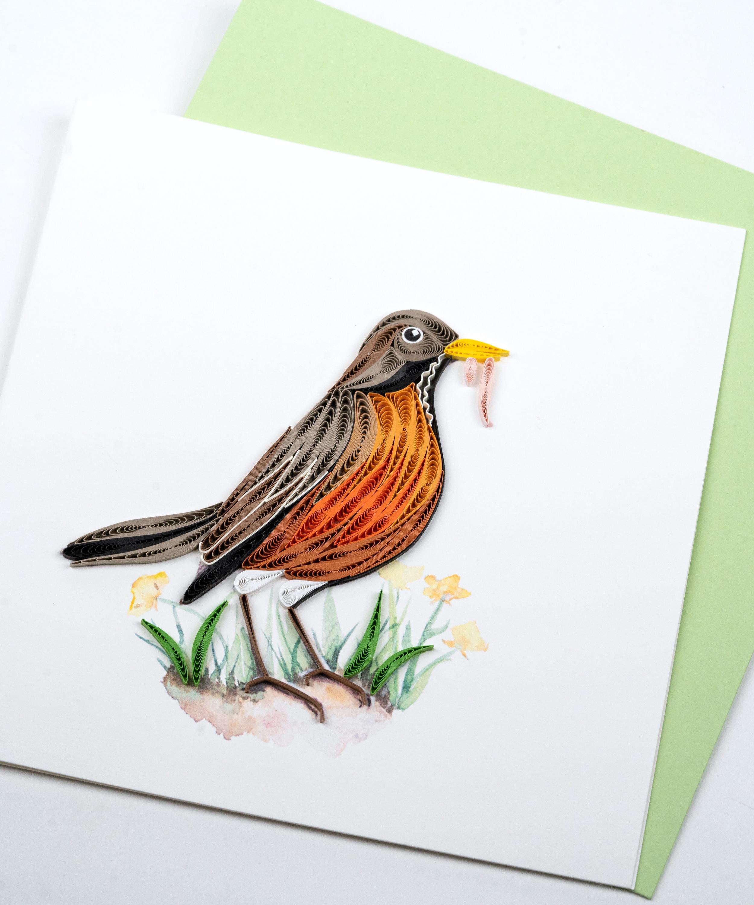 Quilled Robin With Worm Greeting Card - Etsy