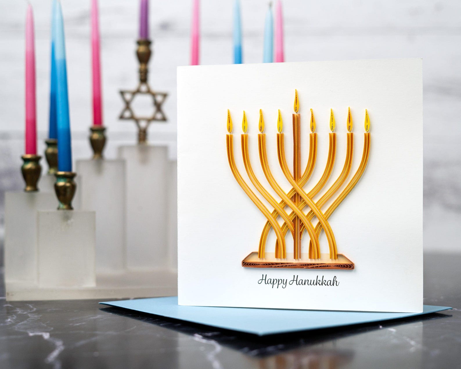 Quilled Modern Menorah Hanukkah Card - Etsy