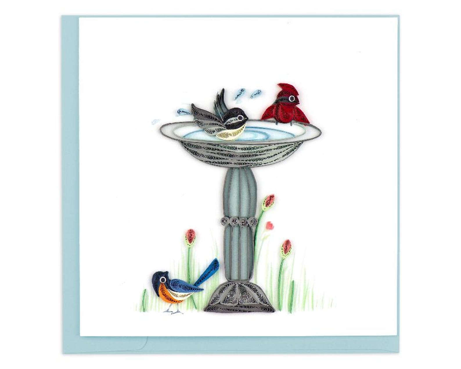 Bird Bath Quilled Card, Handmade Bird Greeting, Unique Art Card - Etsy