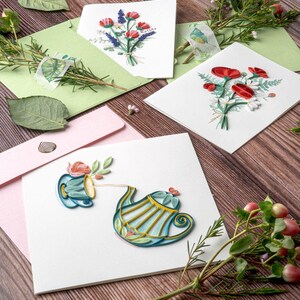 Quilled Afternoon Tea Greeting Card – Handmade Elegant Paper Art ...