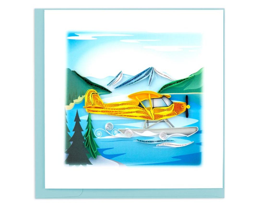 Quilled Float Plane Greeting Card – Handmade 3D Paper Art, Rustic ...
