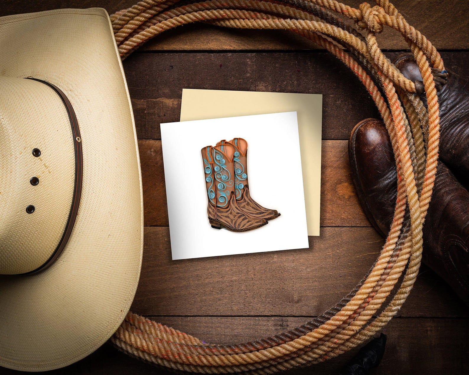 Quilled Cowboy Boots Card - Handmade Western Greeting Card - Etsy