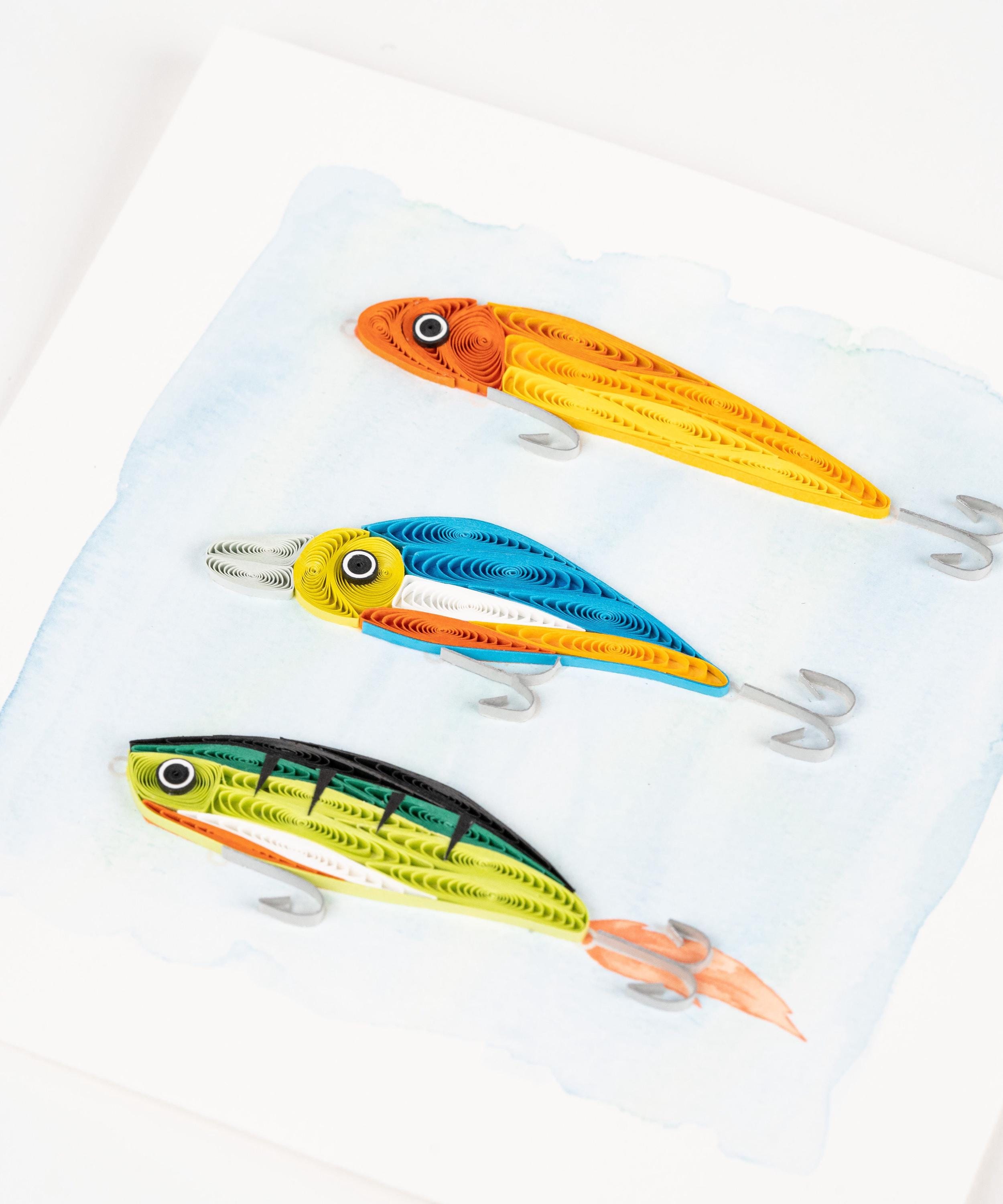 Quilled Fishing Lures Greeting Card – Handmade Angler’s Card, Detailed ...