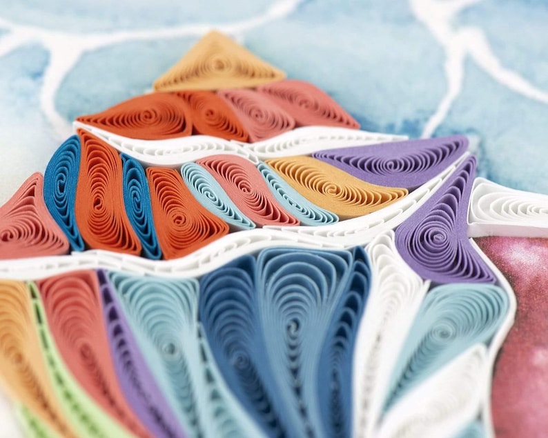 Quilled Rainbow Conch Shell Greeting Card – Handmade Coastal Paper Art ...