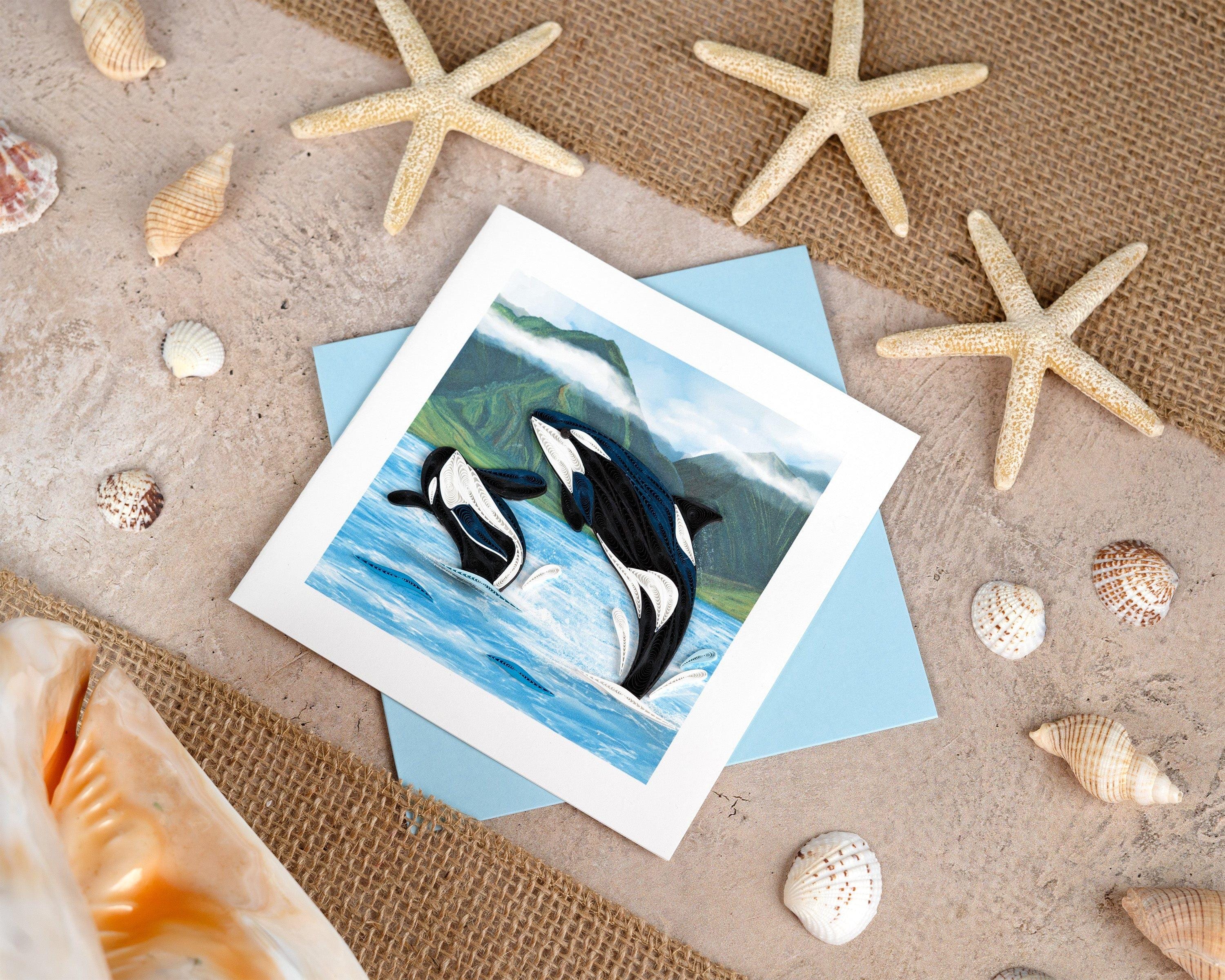 Quilled Orca Whales Greeting Card – Handmade 3D Paper Art, Majestic ...