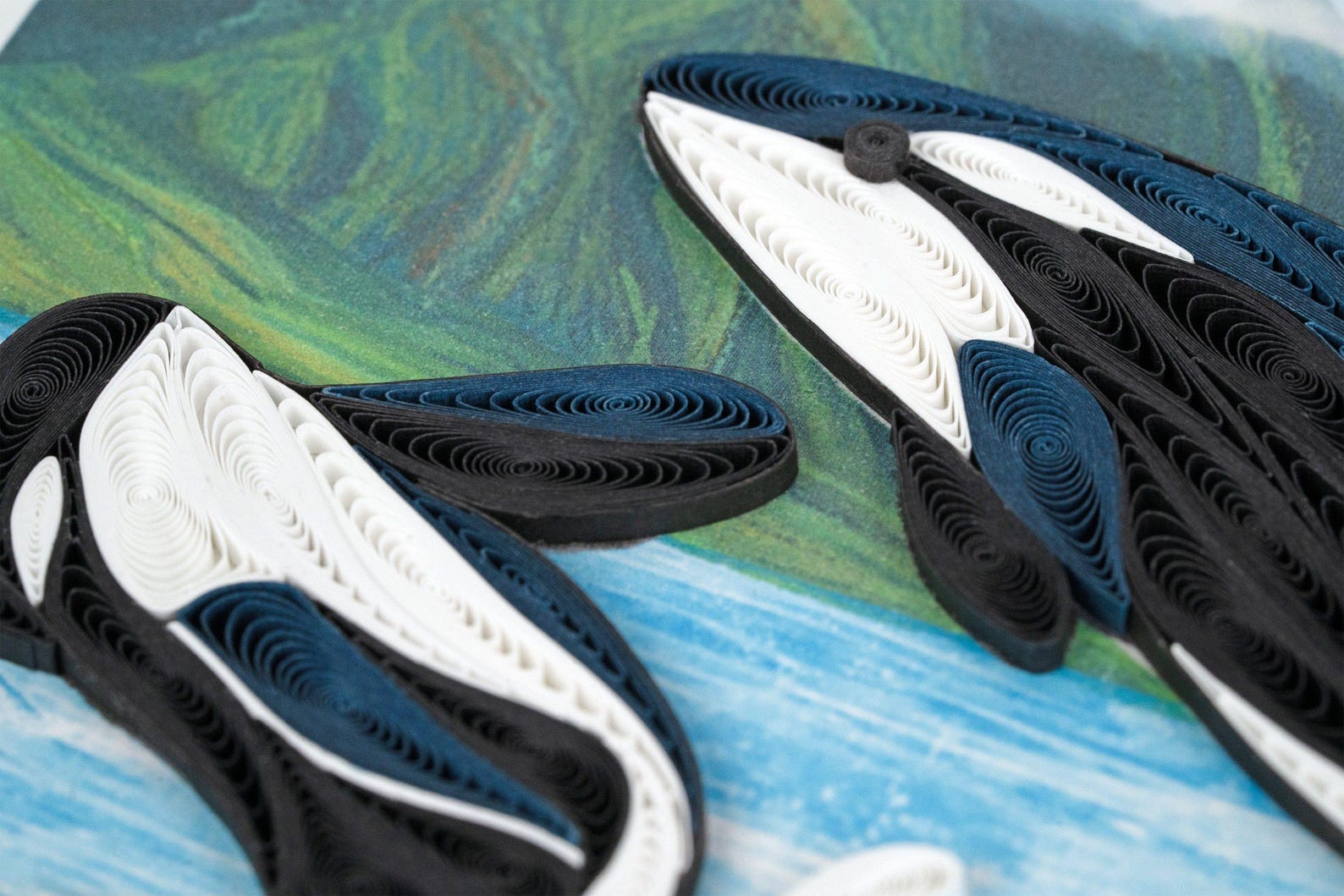 Quilled Orca Whales Greeting Card – Handmade 3D Paper Art, Majestic ...