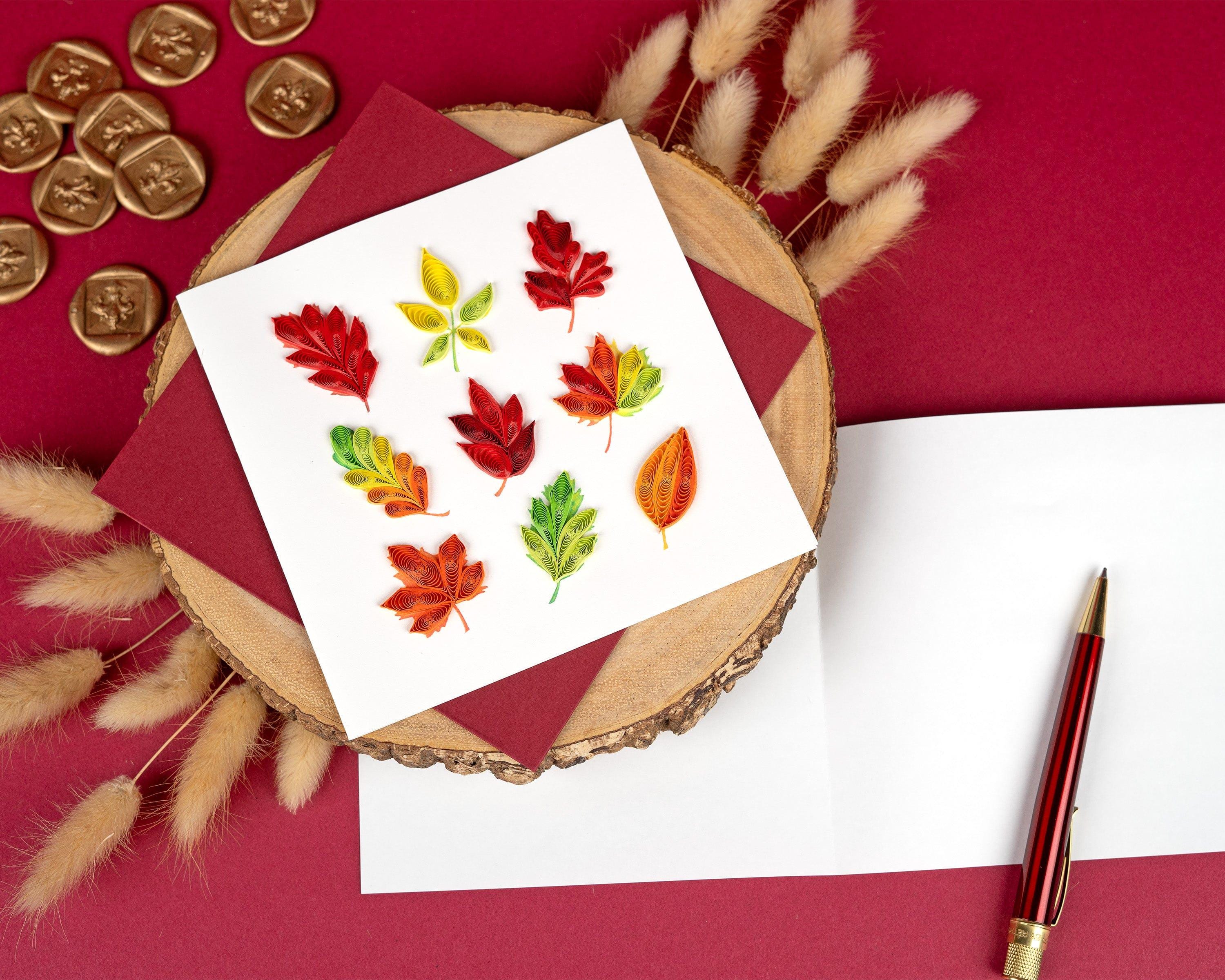 Quilled Fall Foliage Leaves Greeting Card – Handmade 3D Paper Art, Warm ...