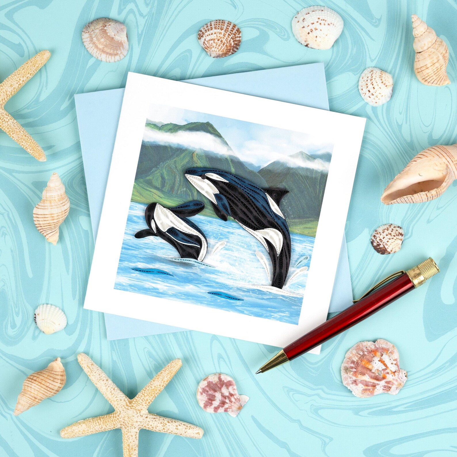 Quilled Orca Whales Greeting Card – Handmade 3D Paper Art, Majestic ...