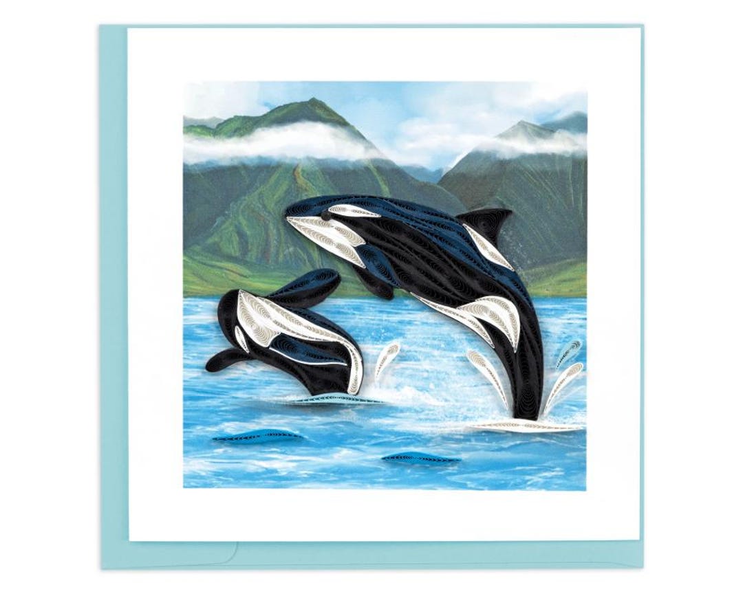 Quilled Orca Whales Greeting Card – Handmade 3D Paper Art, Majestic ...