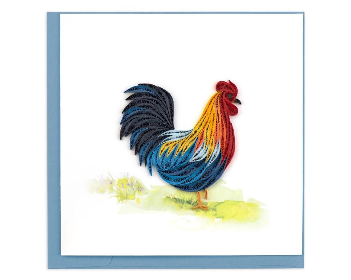 Quilled Colorful Rooster Greeting Card – Handmade Vibrant Paper Art ...