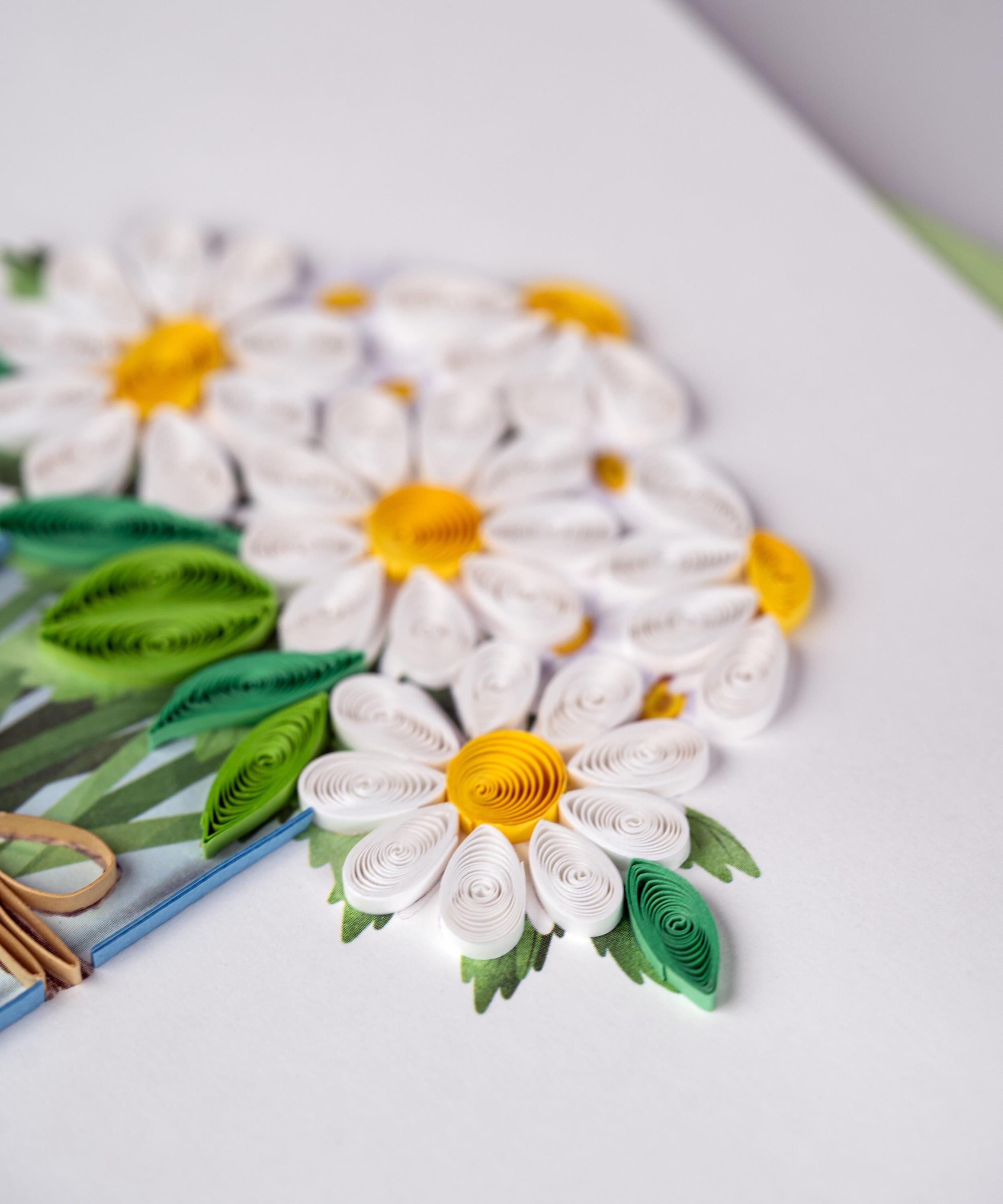 Quilled White Daisies in Jar Greeting Card – Handmade 3D Paper Art ...