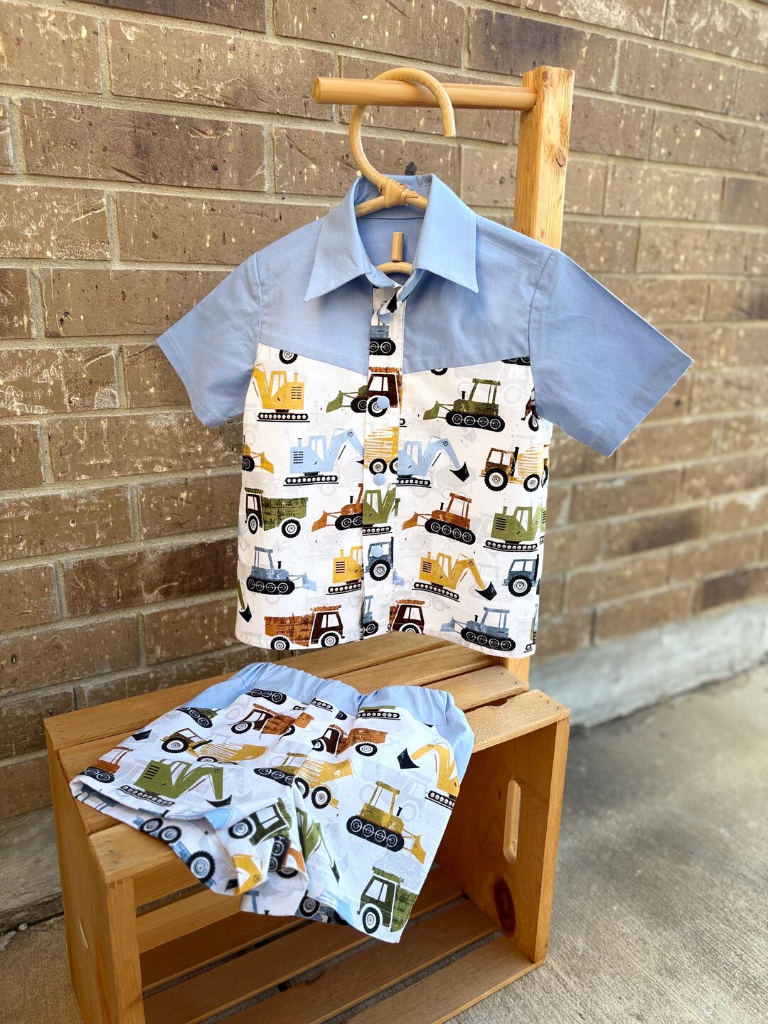 Children Boys Outfit - Trucks Yoke Shirt & Shorts - Etsy