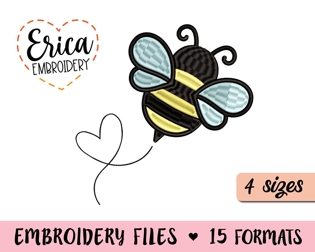 Bee Embroidery File 4 Sizes Bumble Bee Embroidery Machine Design Cute ...