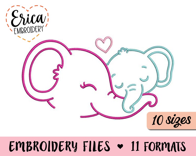 Mom and Baby Elephant Embroidery File - 10 Sizes - Cute Elephants ...