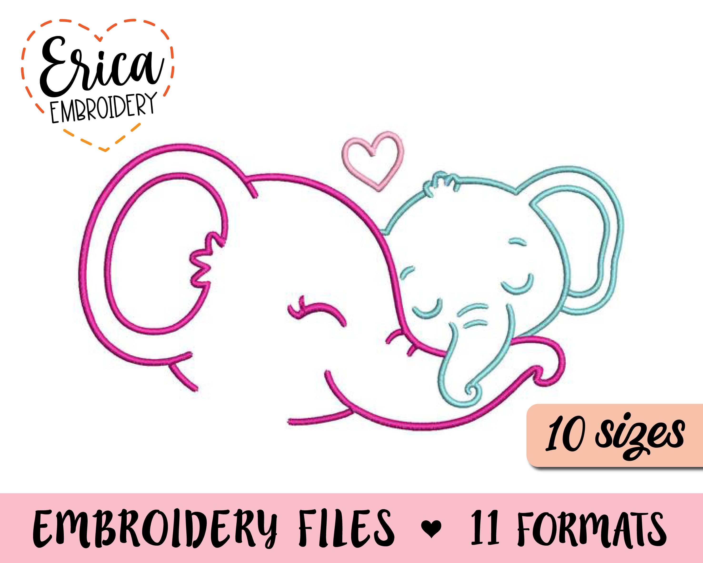 Mom and Baby Elephant embroidery file 10 sizes Cute | Etsy