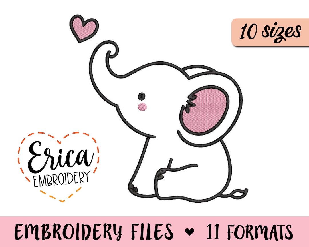 Baby Elephant Embroidery File - 10 Sizes - Cute Elephant Embroidery ...