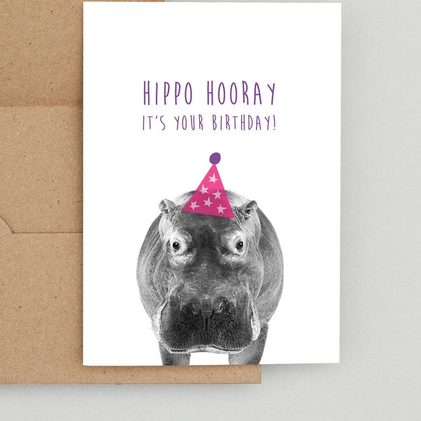 Hippo Birthday Card - Etsy