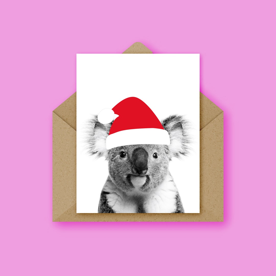 Koala Christmas Card, Koala in Santa Hat, Christmas Card, Holiday Card ...