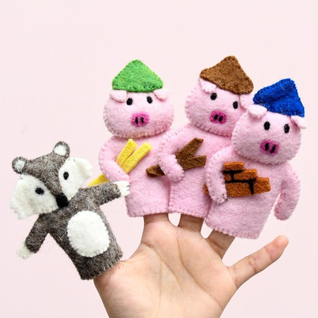 The Three Little Pigs Story Finger Puppets. Felt Puppets. 3 Pigs Story ...