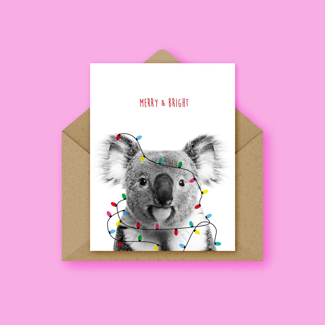 Koala Christmas Card Koala in Lights Christmas Card Holiday - Etsy