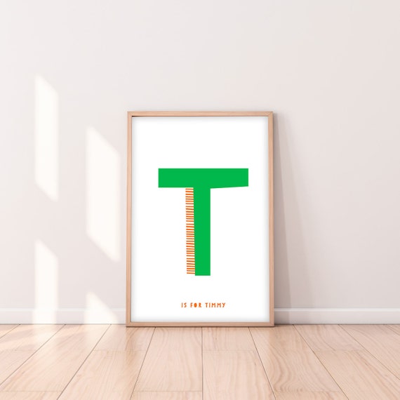 Green Letter T Alphabet Print Personalized Letter Print the | Etsy