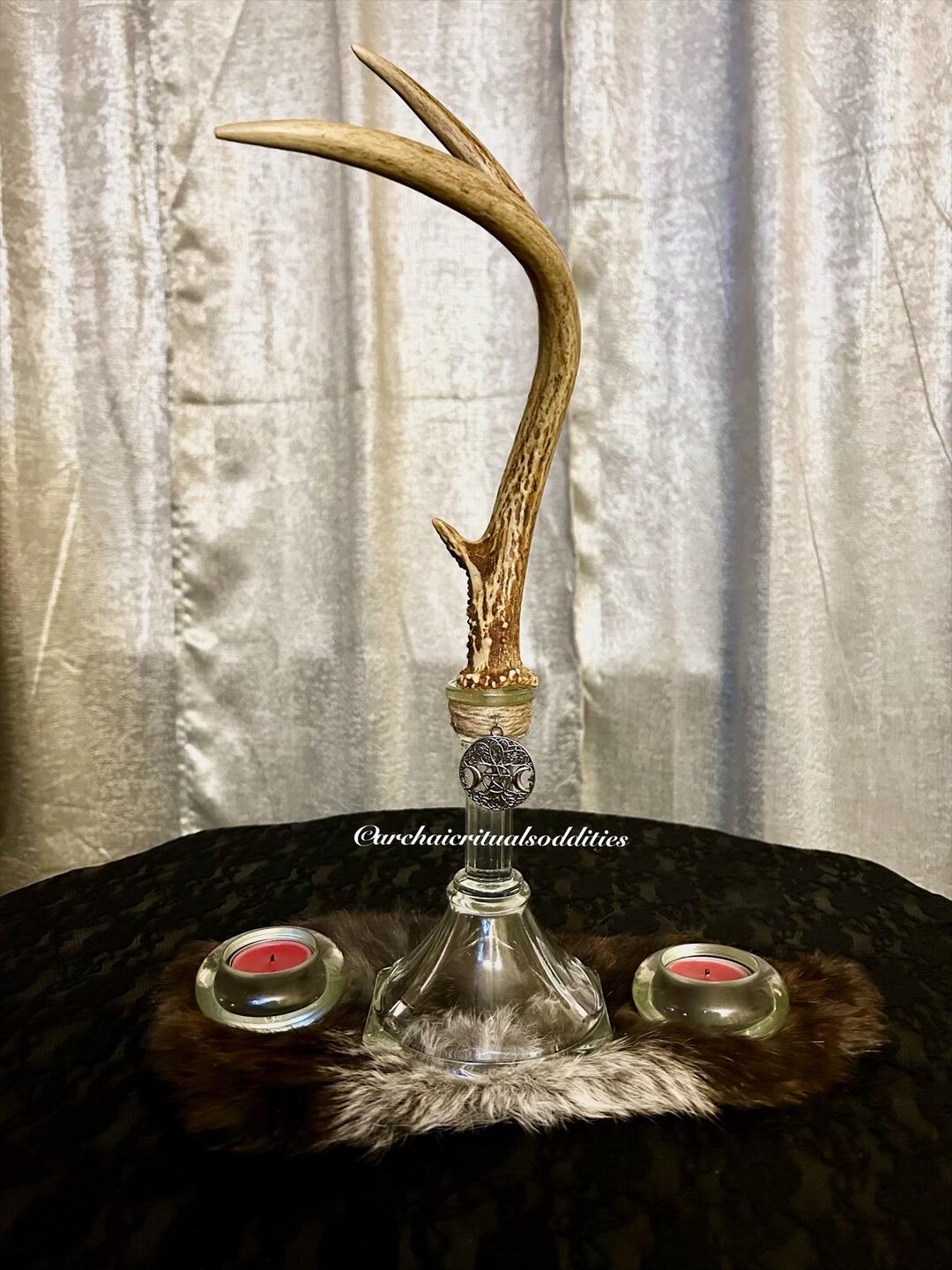 Rustic Deer Antler on Vintage Style Glass Base | Antler Art | Curio ...