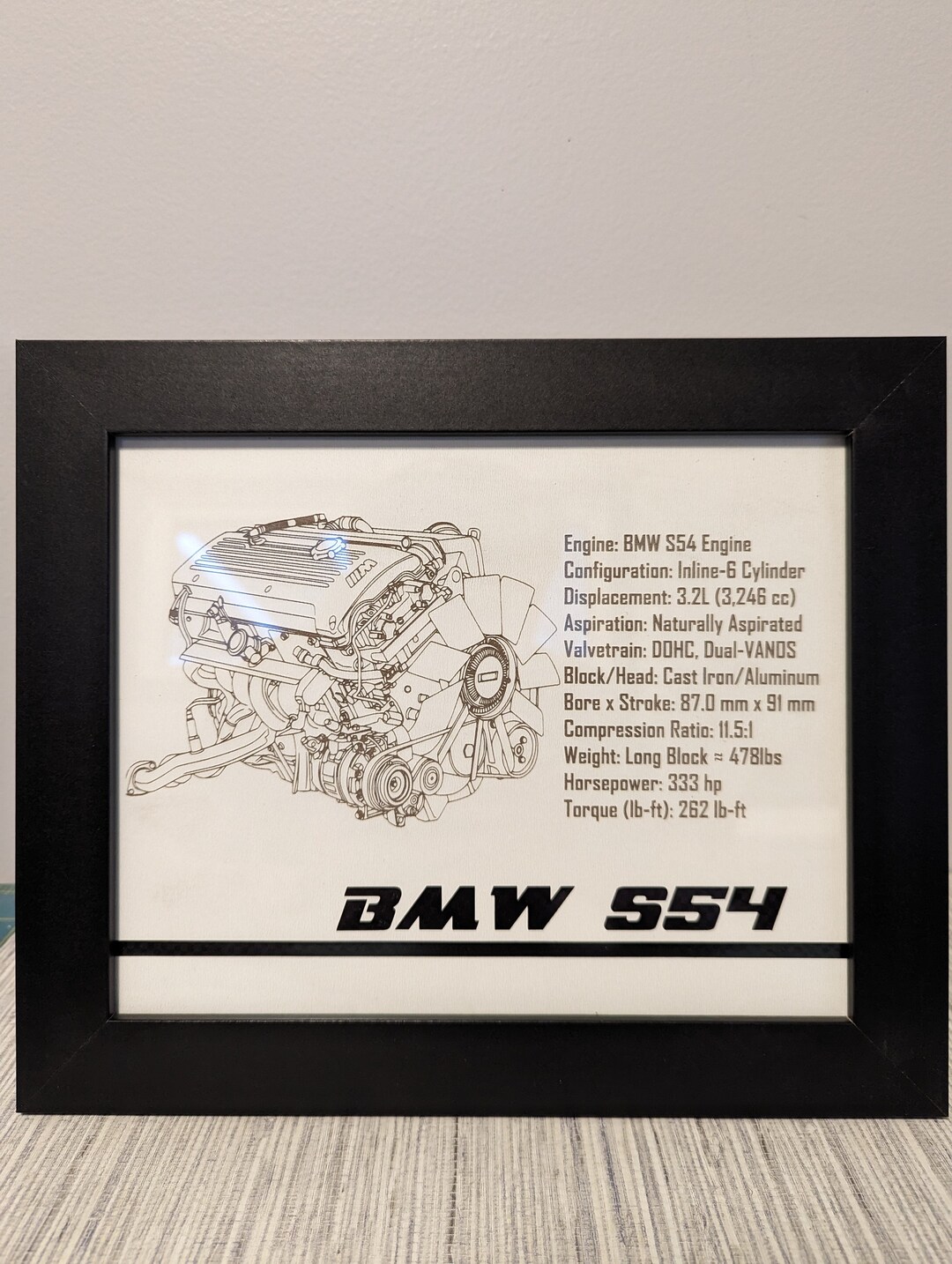 BMW S54 Engine Frame Plaque. Great Man Cave Gift!! BMW M Engine Diagram ...
