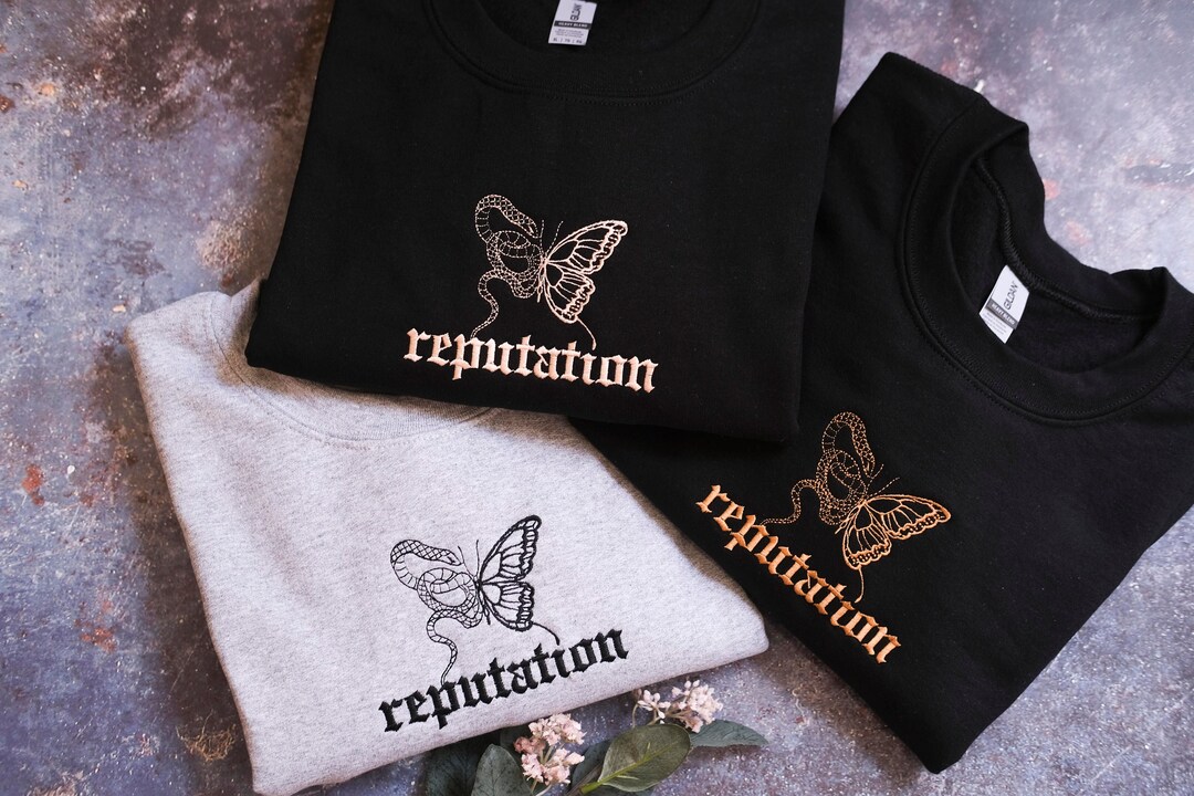Custom Snake Butterfly Reputation Embroidered Sweatshirt, Embroidered ...