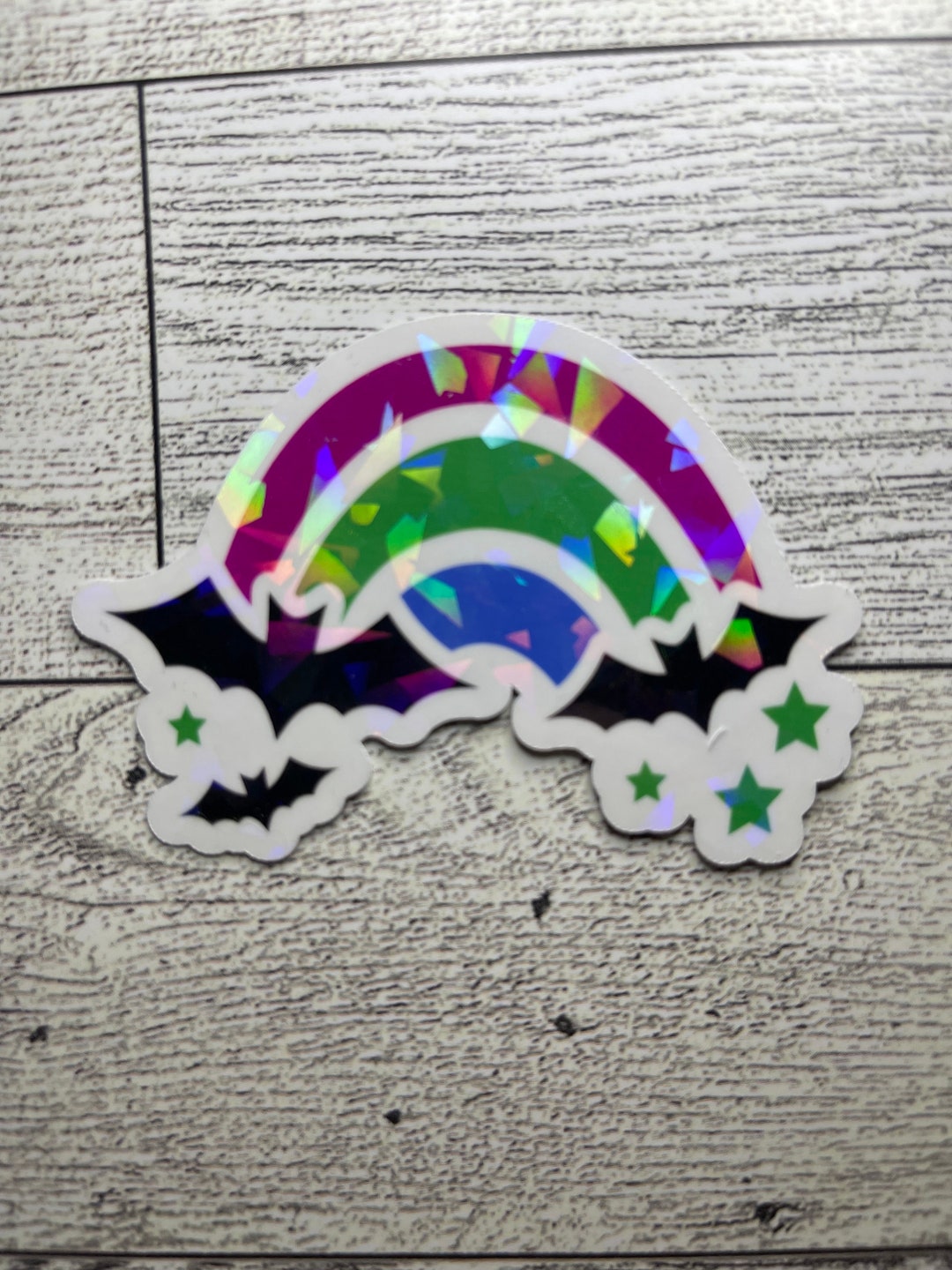 Rainbow Bats Holographic Die Cut Vinyl Sticker. for Birthday Gift, Bat ...