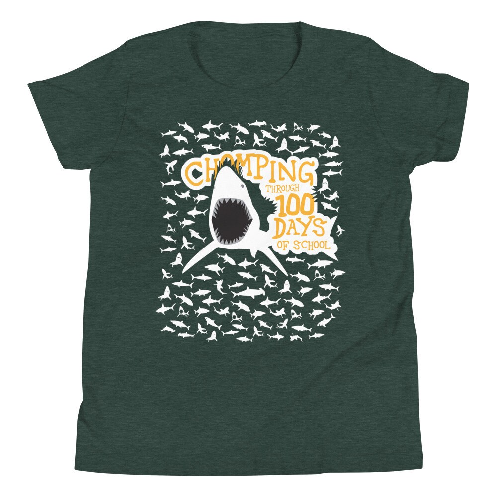Shark 100 Days Tee Sm Med CHOMPING Through 100 Days of School Youth ...