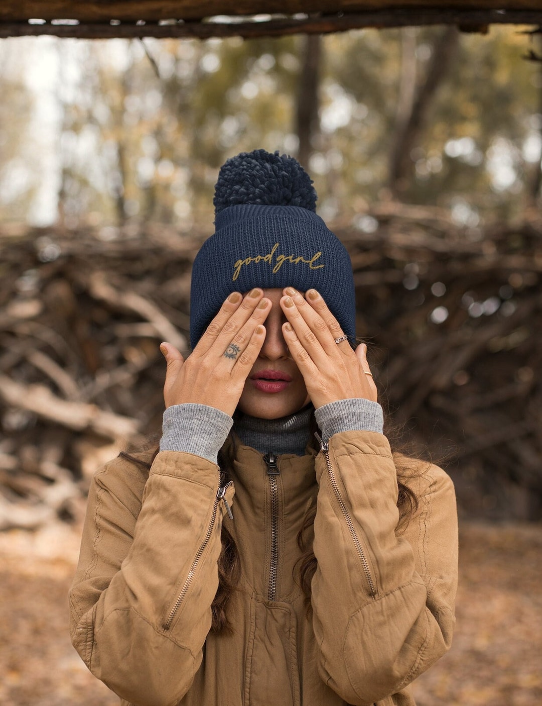 Good Girl POM-POM Beanie, Old-gold Embroidery, Call Me a Good Girl ...