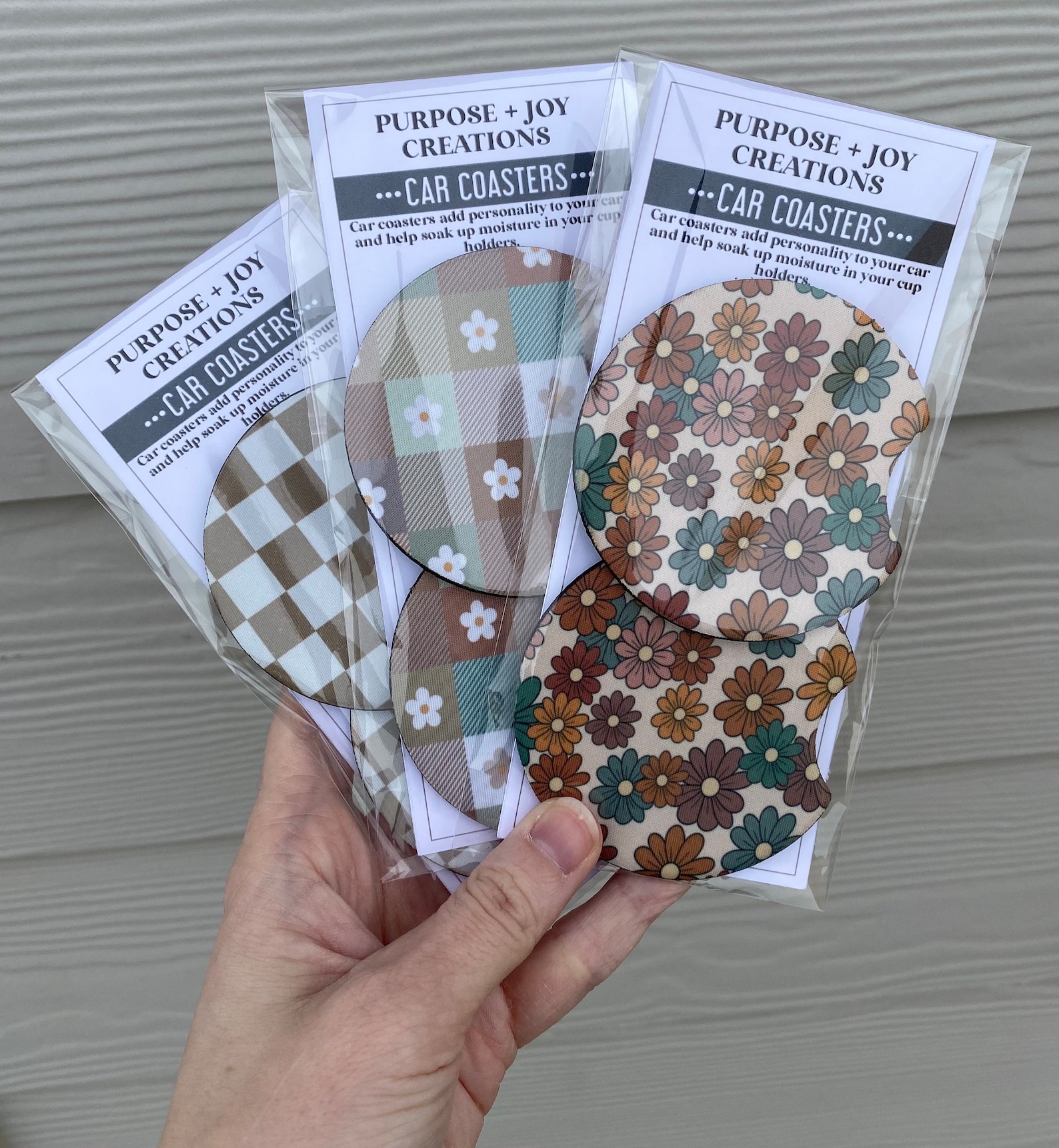 Tan Checkered Car Coaster Car Accessory Car Coaster Gifts Cup Holder ...