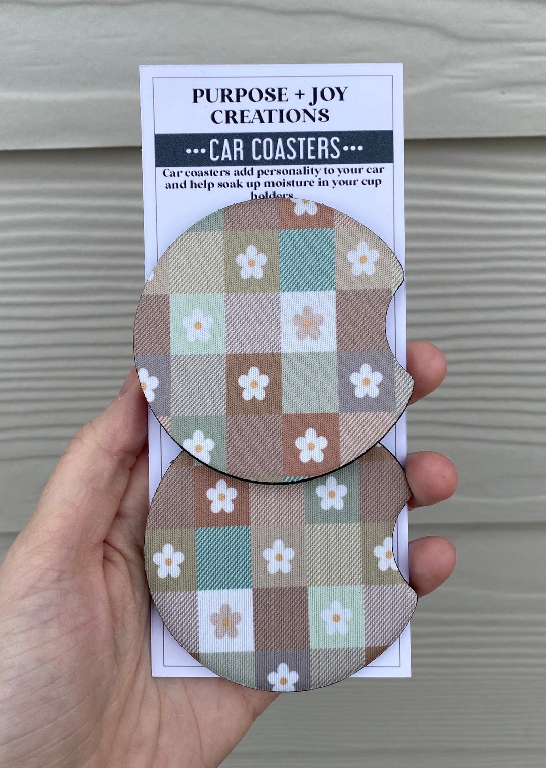 Checkered Floral Car Coaster Car Accessory Car Coaster Gifts Cup Holder ...