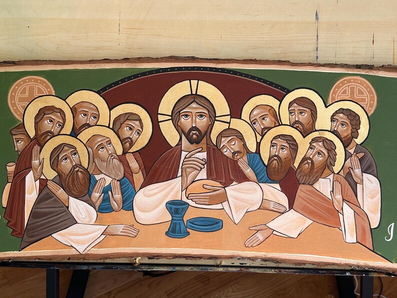 Handpainted Icon of Last Supper; Orthodox Style Icon; Egg Tempera and ...