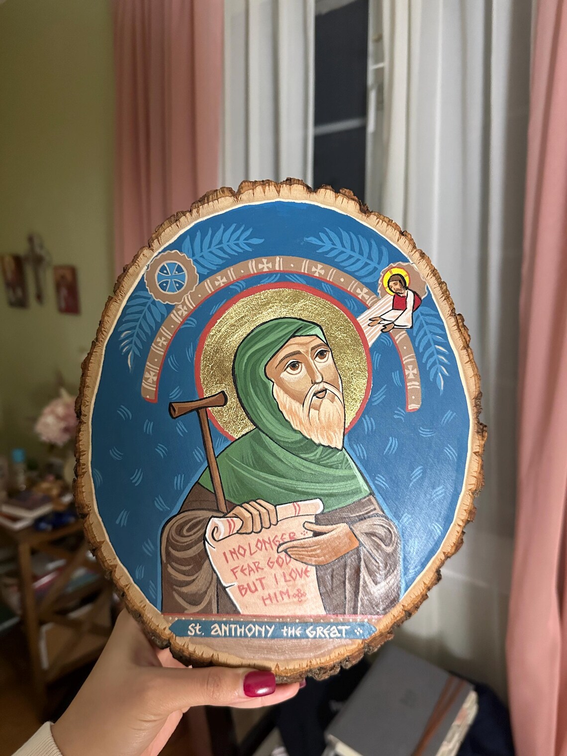 St. Anthony the Great Coptic Icon on Wood Using Acrylic and Gold Leaf ...