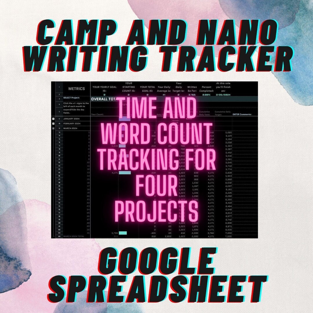 1 Month Writing Tracker - Word Count Tracker - Minutes and Hours Time ...