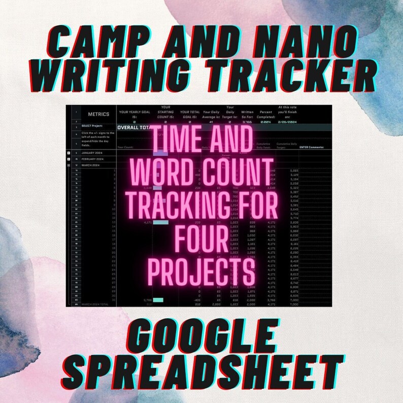 1 Month Writing Tracker - Word Count Tracker - Minutes and Hours Time ...