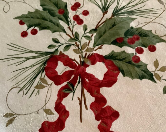 Lennox Holiday Christmas Tablecloth 120x60 Festive Red Ribbons Holly ...