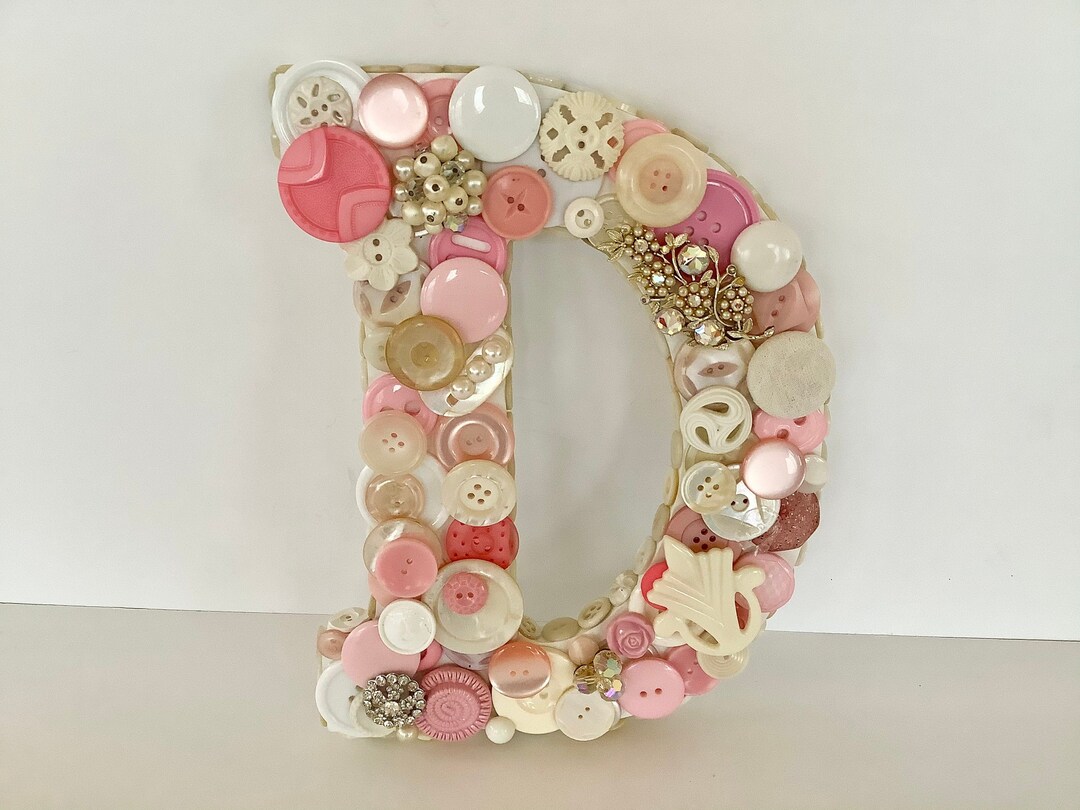 Letter D Button Art Pink White 9 Inch Monogram Initial Wedding Bridal ...