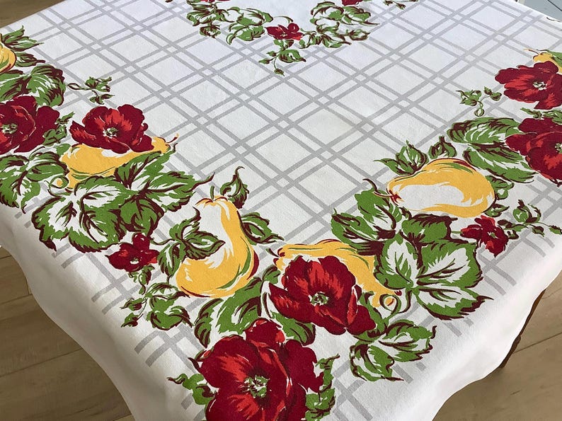Heirloom Tuber Rose Tablecloth Vintage Table Linen Fruit & Floral ...