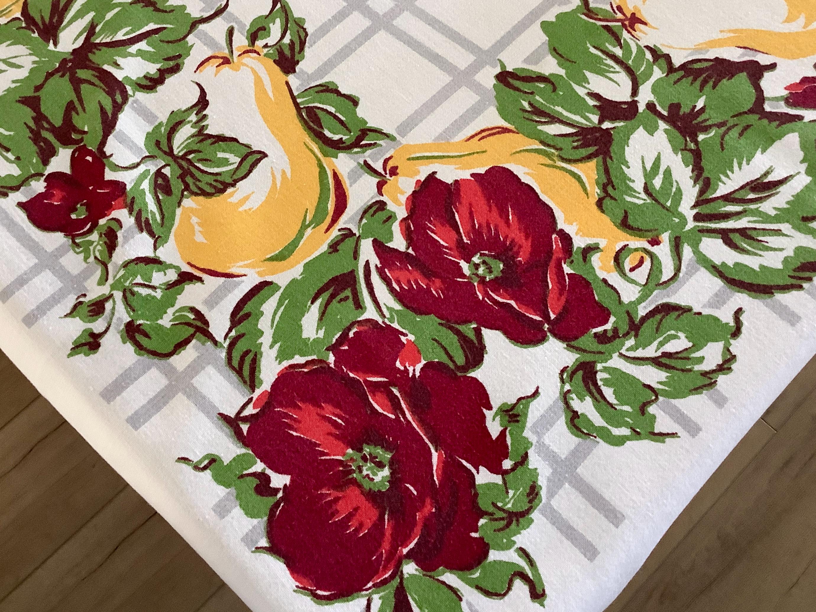 Heirloom Tuber Rose Tablecloth Vintage Table Linen Fruit & Floral ...