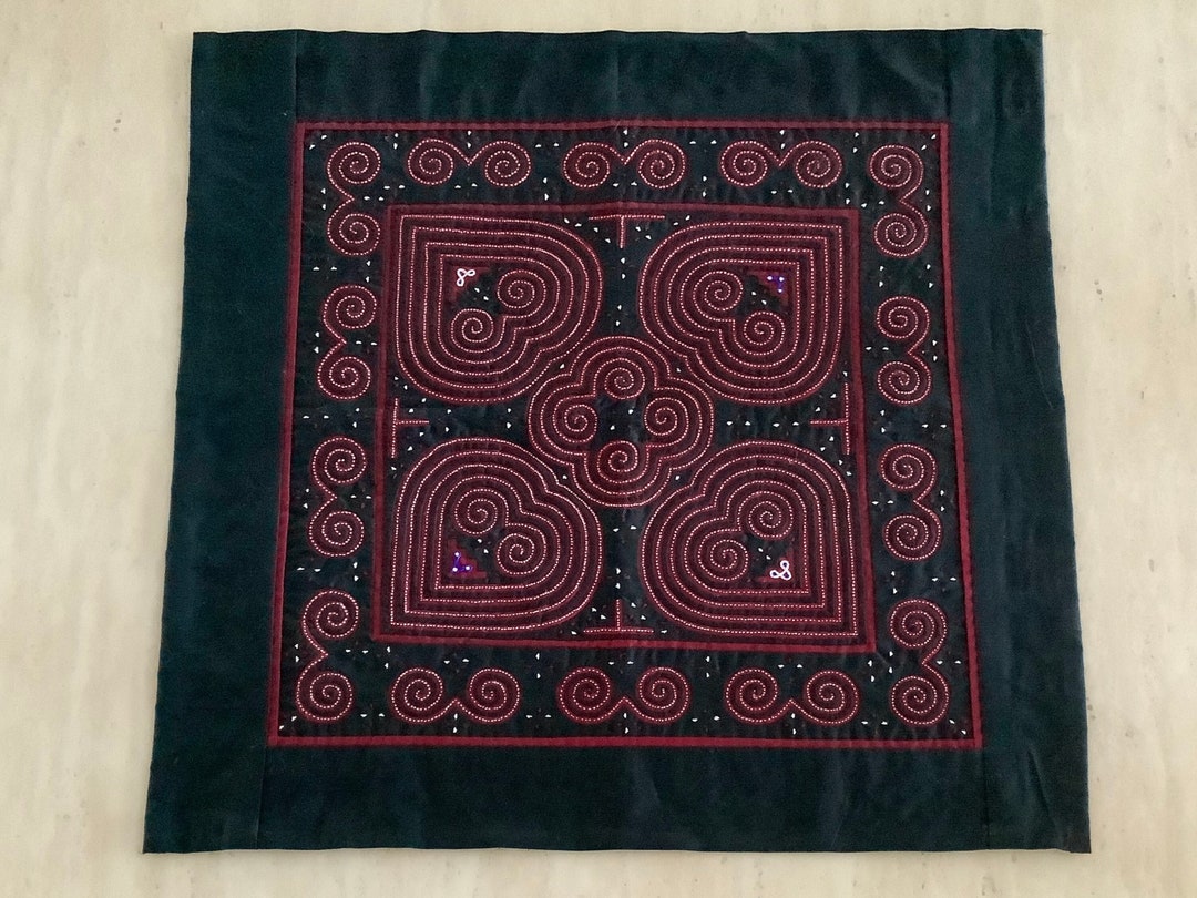 Hmong Needlework Paj Ntaub Vintage Flower Cloth Handmade Textile Red ...