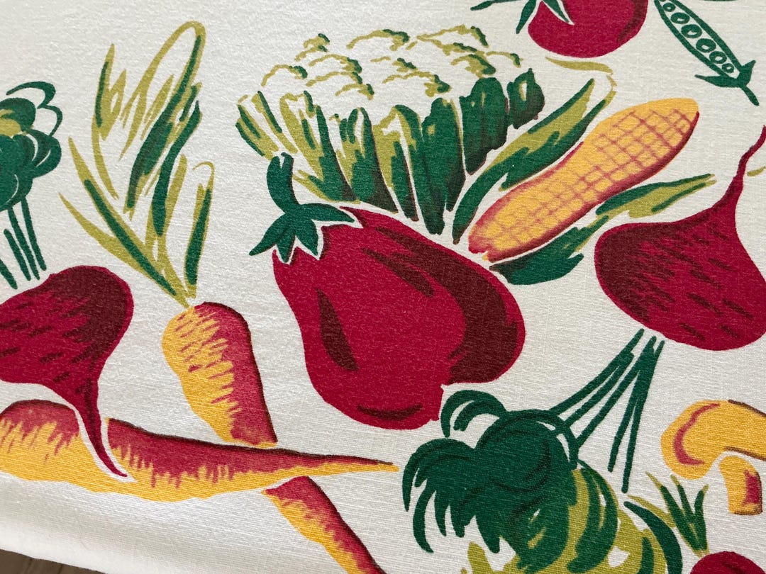 Vintage Simtex Vegetable Tablecloth Garden Veggies Dramatic Colors Mid ...