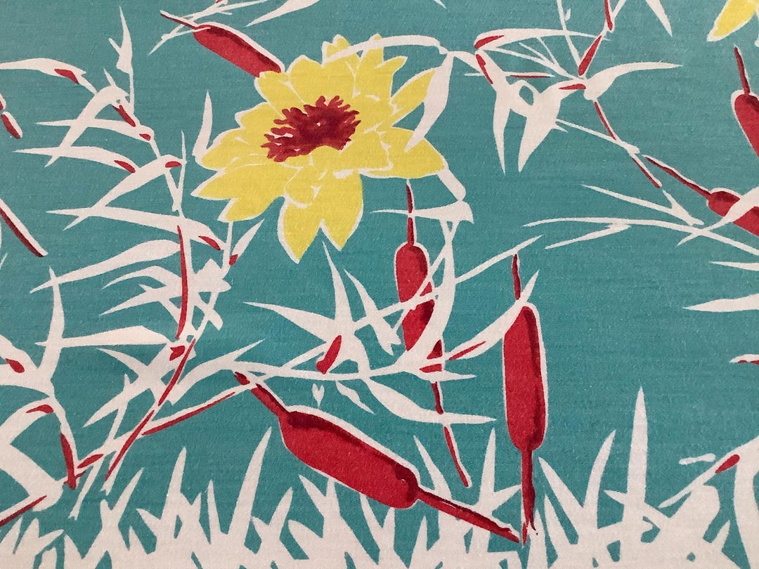 Pretty Cattail & Floral Tablecloth Vintage Bulrush Table Linen Mid ...