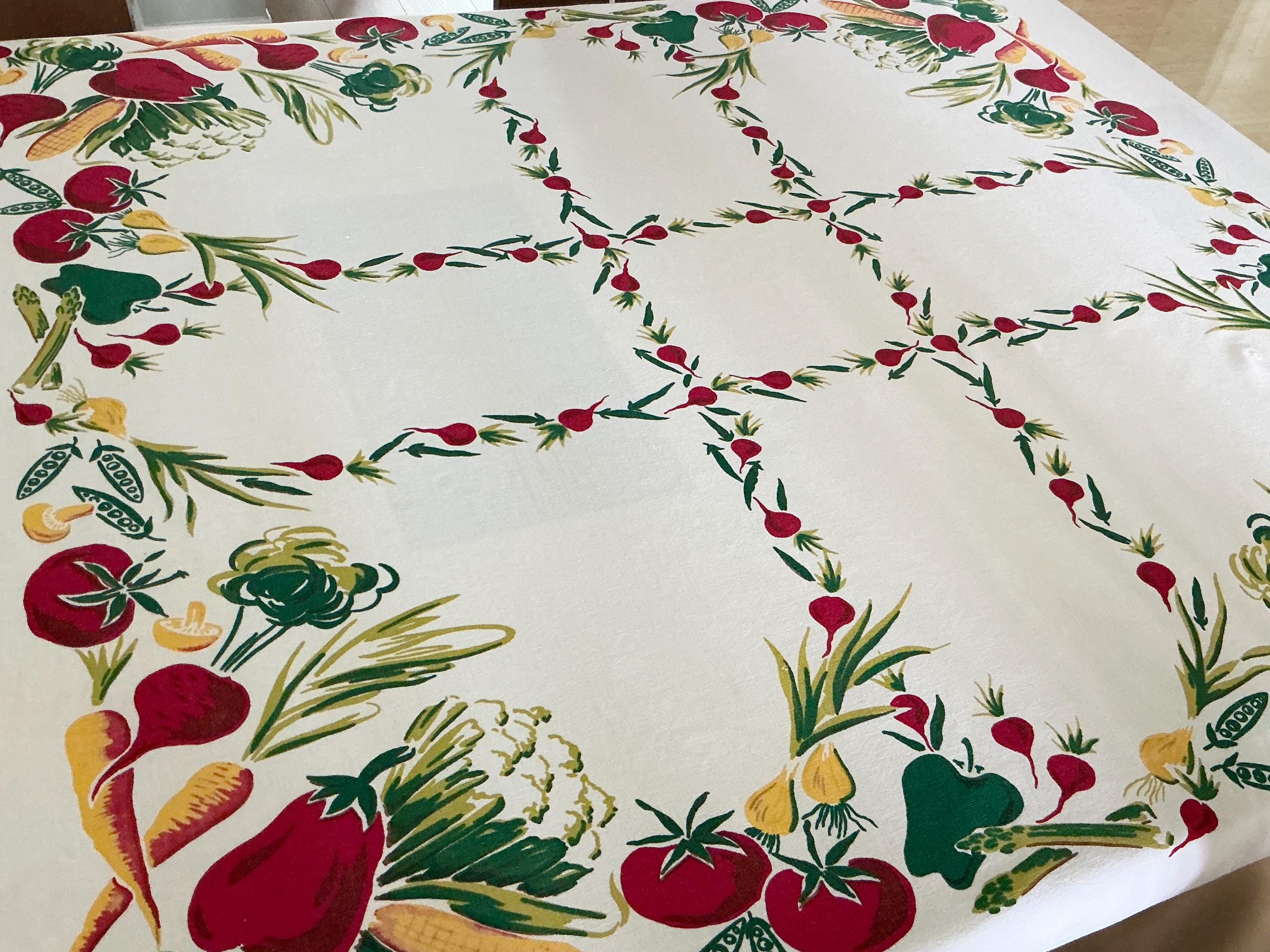 Vintage Simtex Vegetable Tablecloth Garden Veggies Dramatic Colors Mid ...
