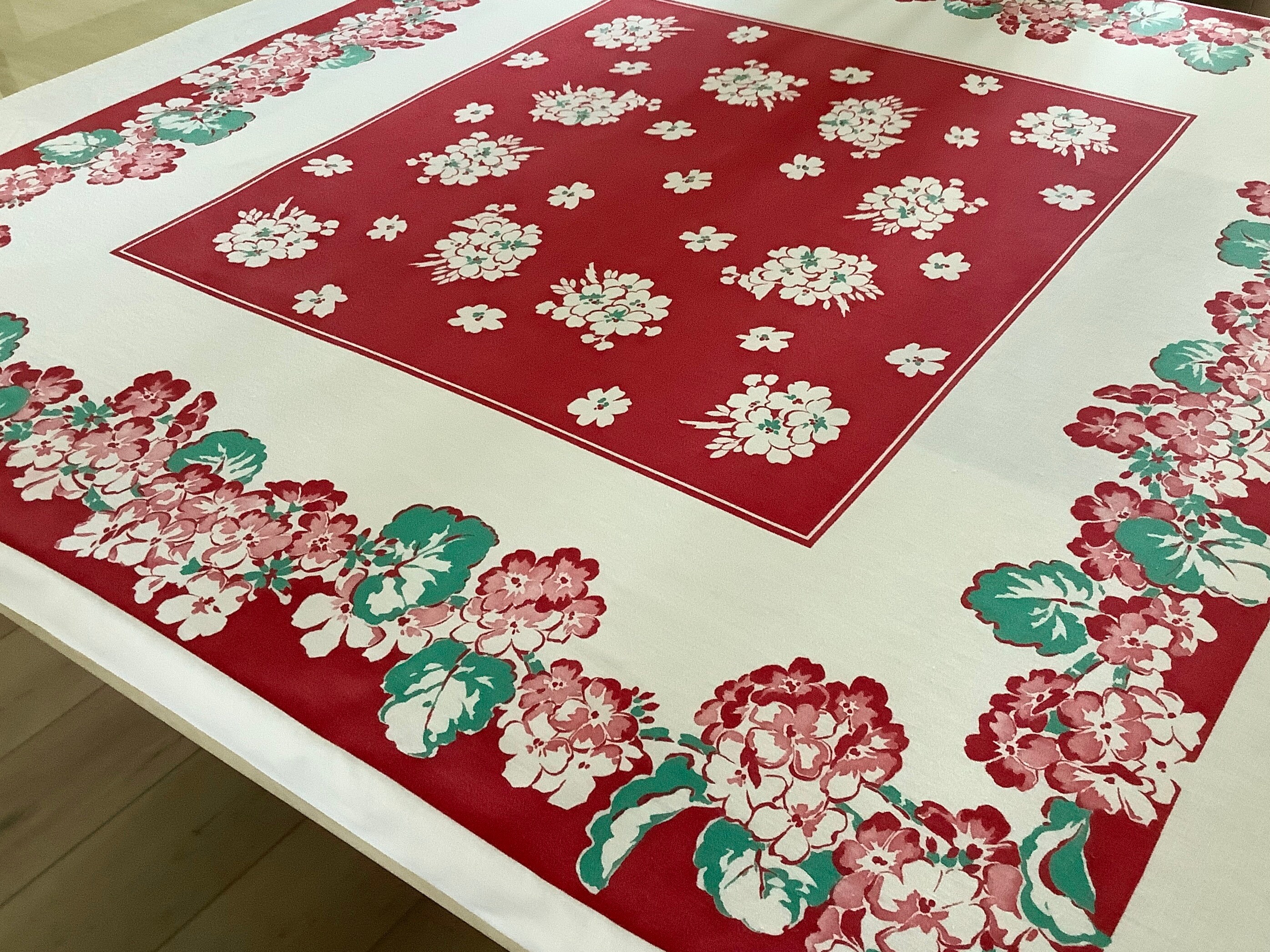 Glorious Rosy Red Geranium Tablecloth Bright Pretty Floral Table Linen ...
