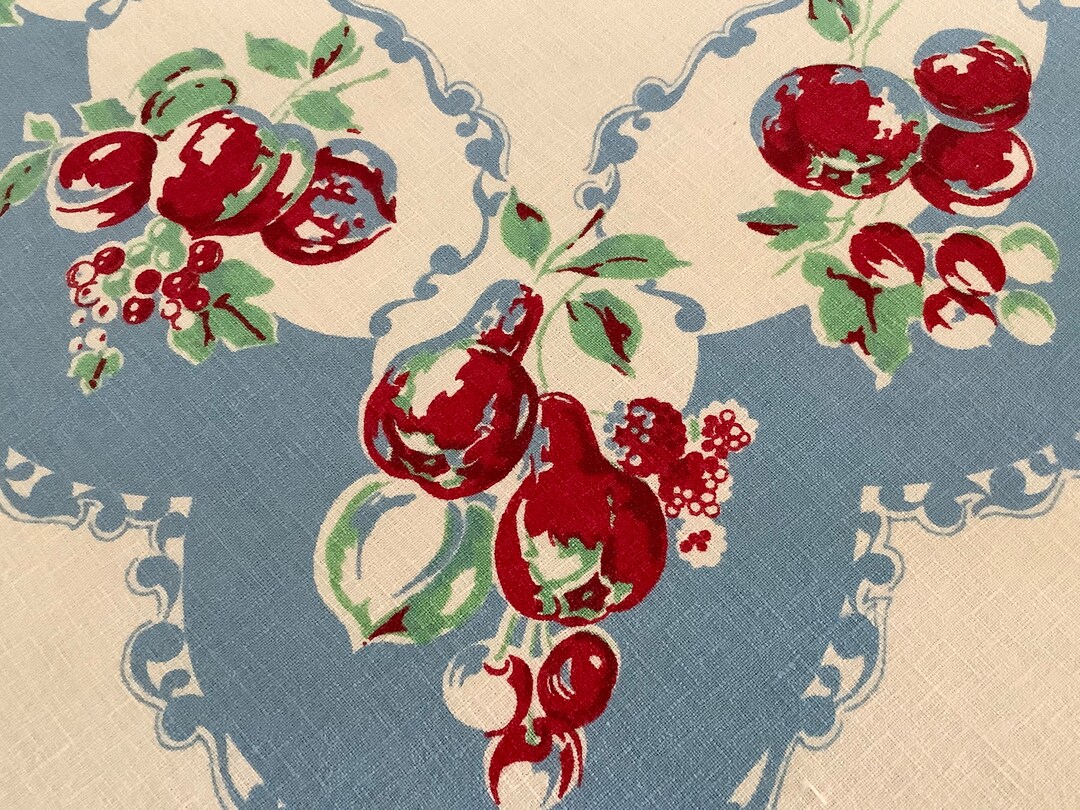 Sweet Summer Fruit Tablecloth Cherries Apples Pears Vintage Table Linen ...