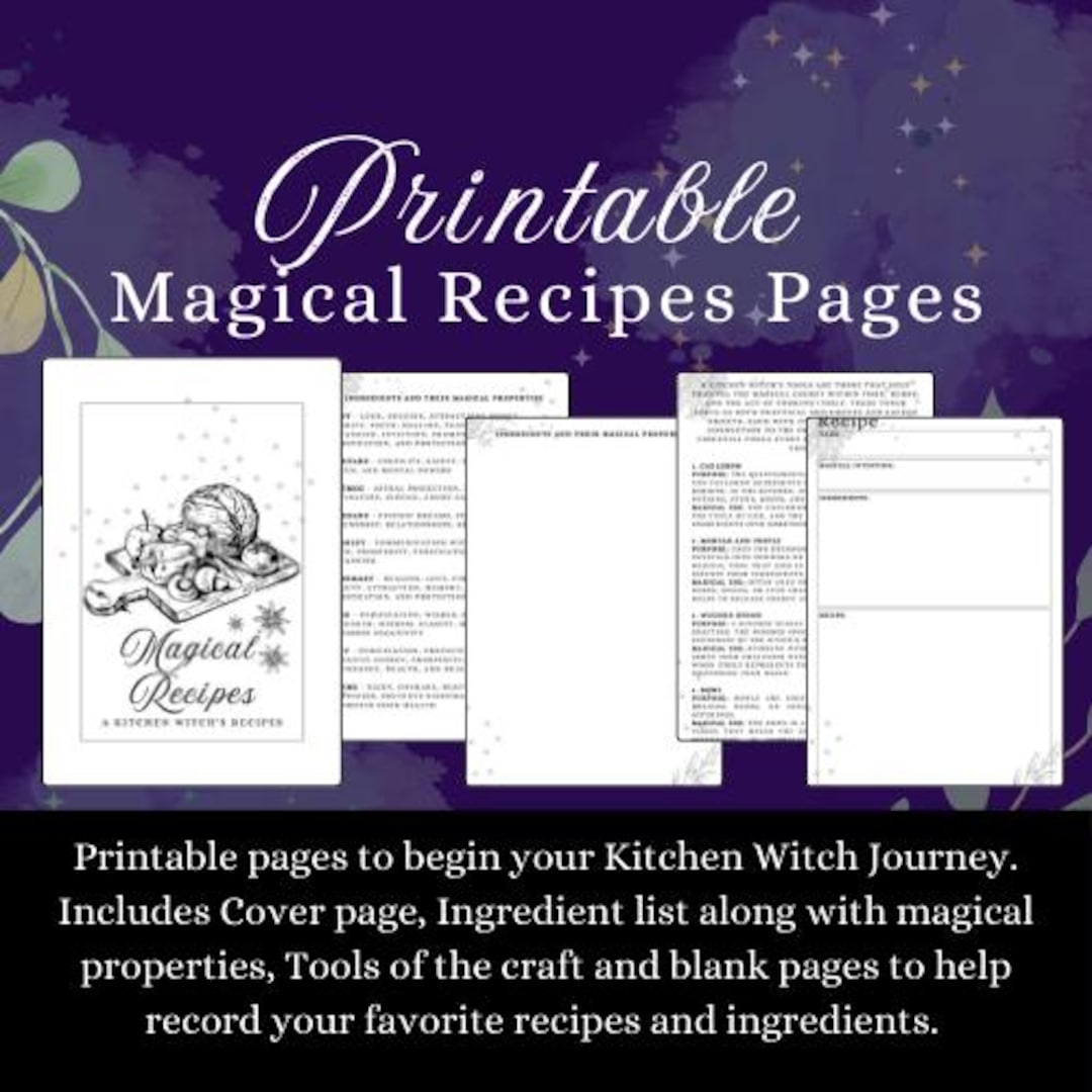 Kitchen Witch Recipe Pages, Printable Pages, Grimoire, Recipes, Magic ...