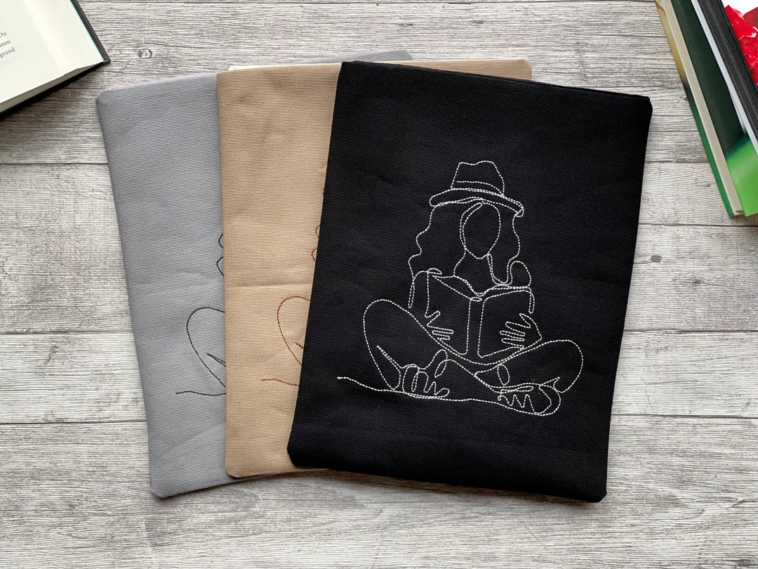 Book Girl Reading Girl Embroidered Book Cover Booksleeve Book Bag Book ...