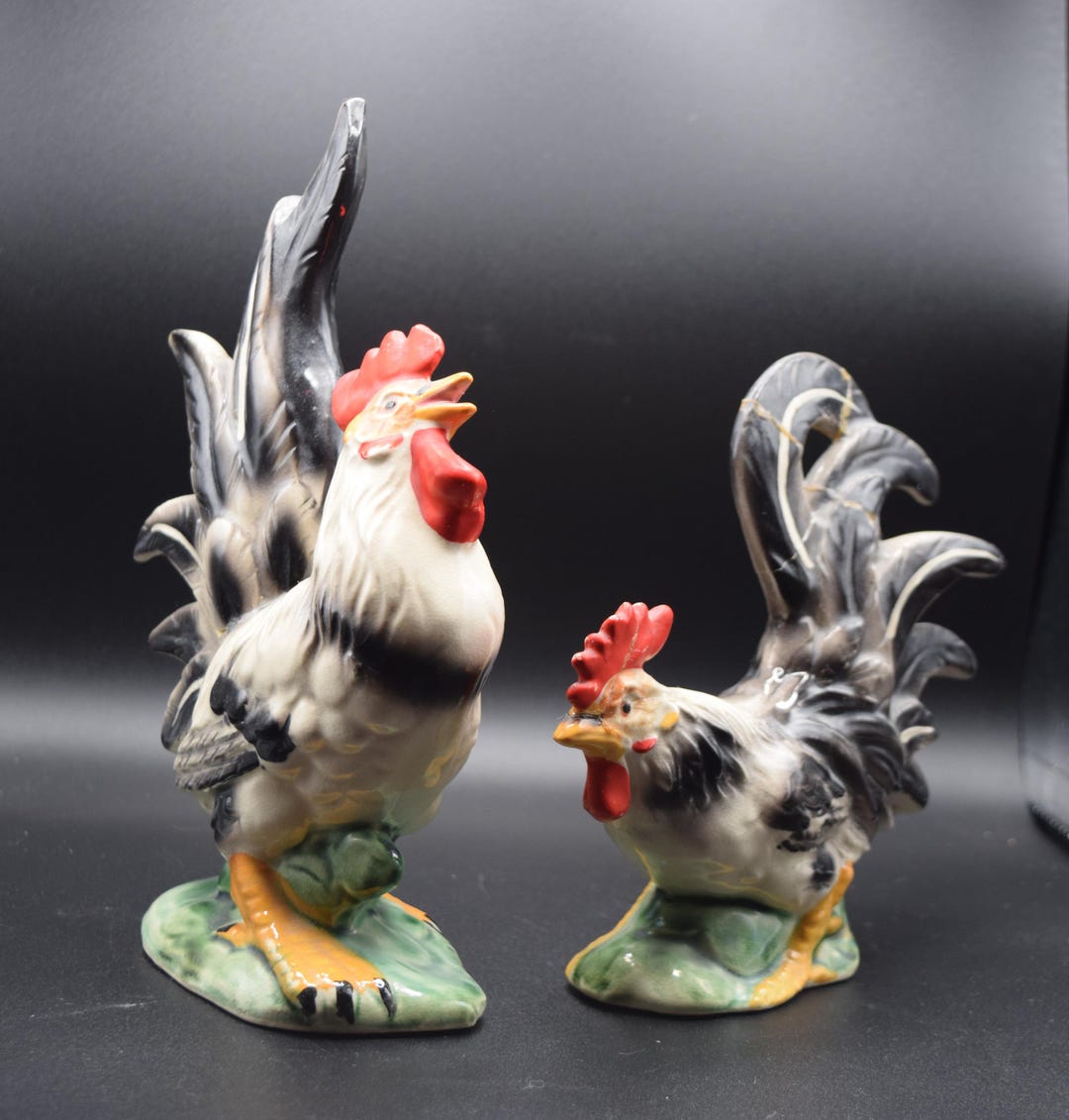 Pair of Vintage Lefton Ceramic Rooster Figurines, Made in Japan, 1950's ...